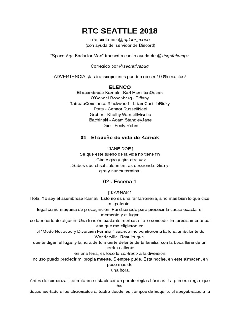 Transcripción de "Ride the Cyclone" 2018 | PDF