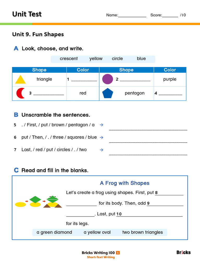 Bricks Writing 100_L1_Unit Test_Unit 9 | PDF Bricks Writing 100_L1_Unit Test_Unit 9 | PDF