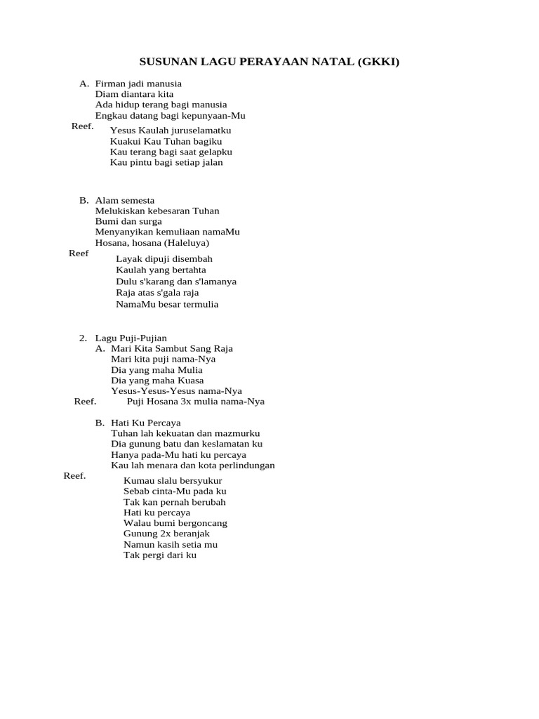 Lagu Perayaan Natal GKKI: Daftar Lengkap | PDF