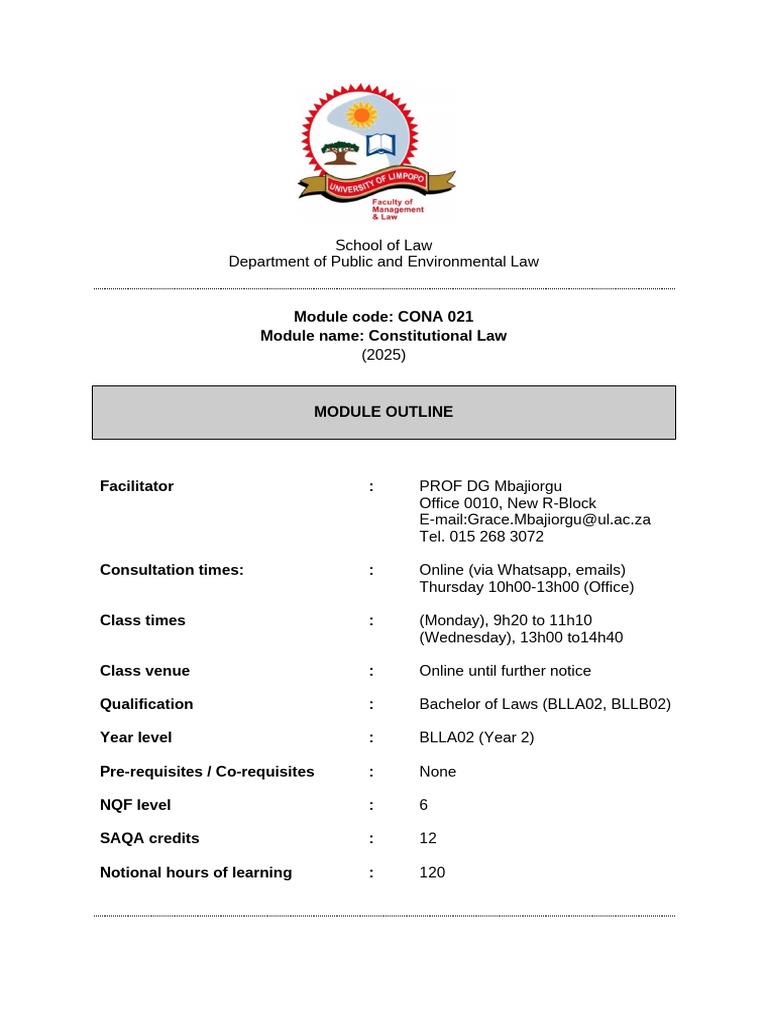 Constitutional Law Module Overview 2025 | PDF | Constitution | Rule Of Law