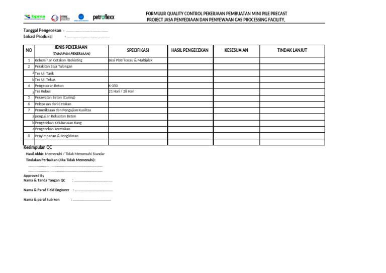 Format Pembuatan Tiang Pancang | PDF