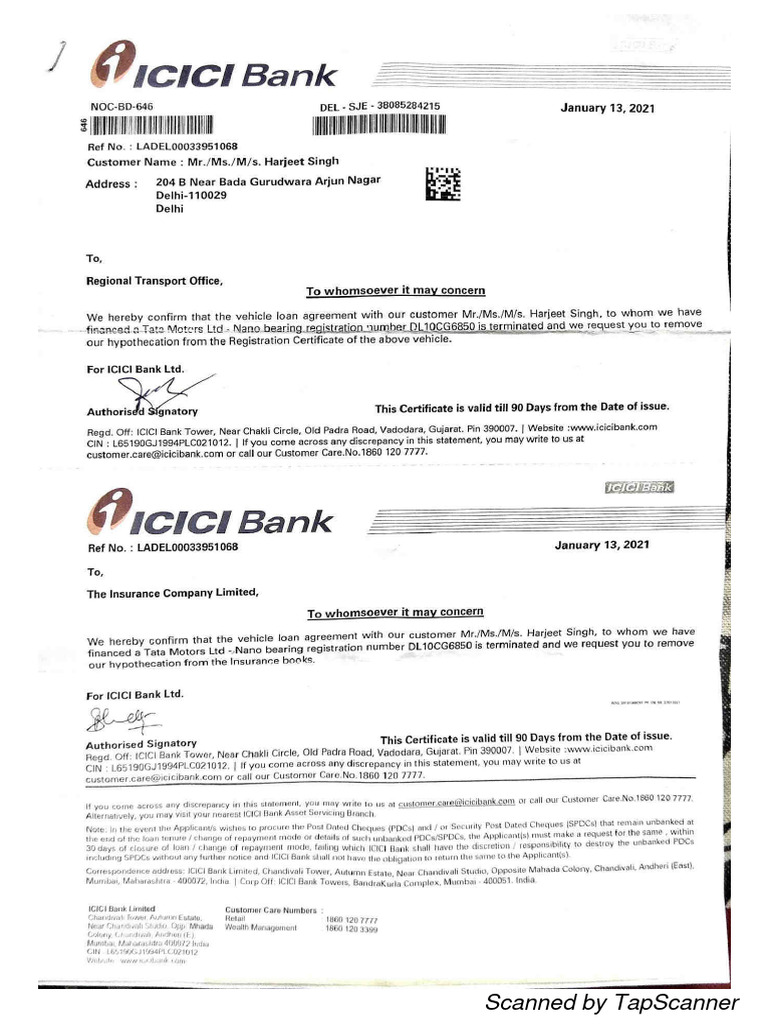 Noc Letter Dl10cg6850 | PDF