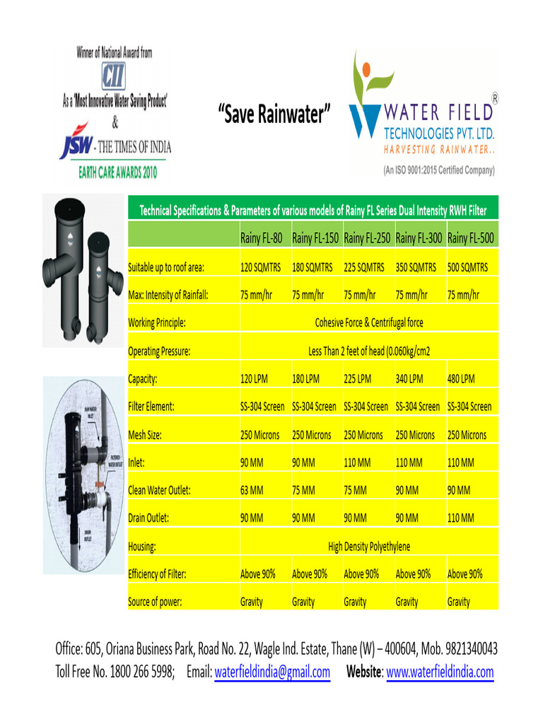 Rainy FL Series RWH Filter Specs | PDF