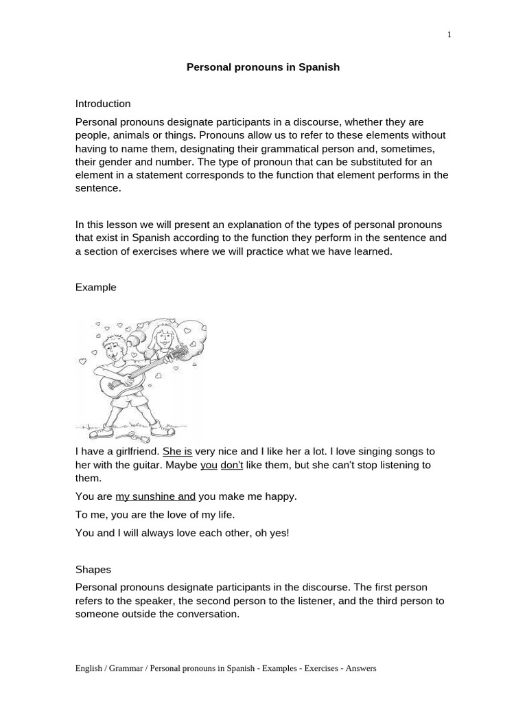 Spanish Personal Pronouns Worksheet | PDF | Verb | Subject (Grammar)