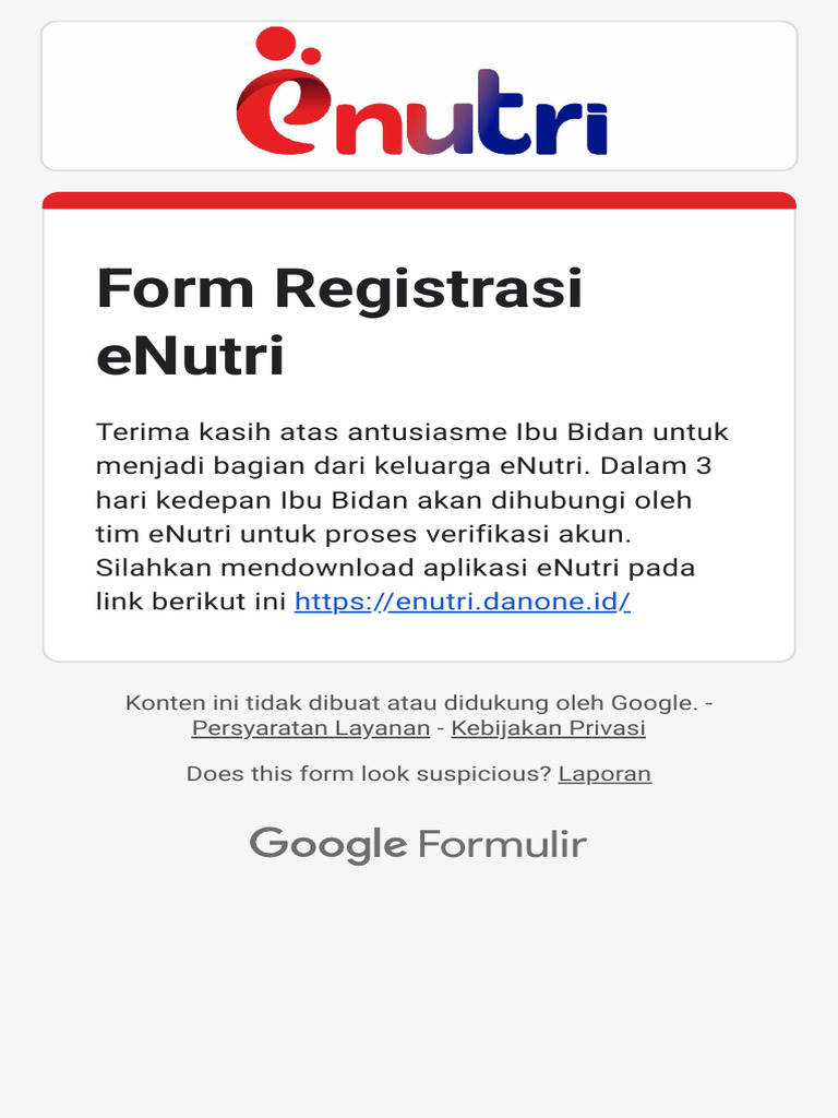 Form Registrasi ENutri 2 | PDF
