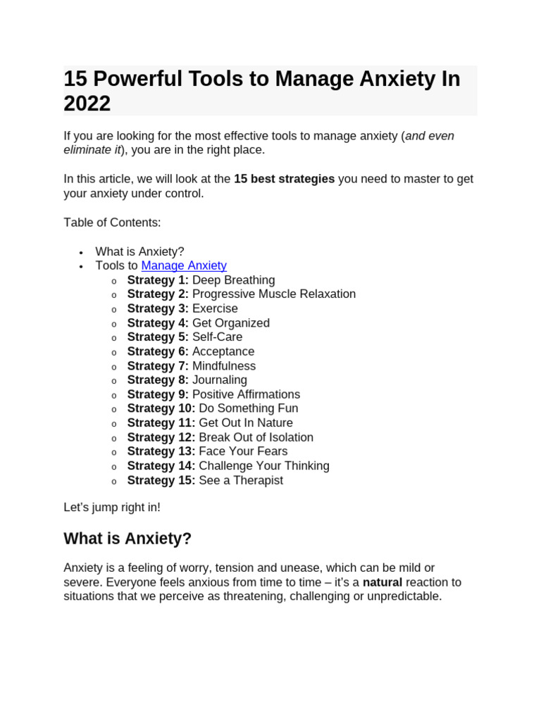 15 Powerful Tools To Manage Anxiety in 2022 | PDF | Anxiety ...