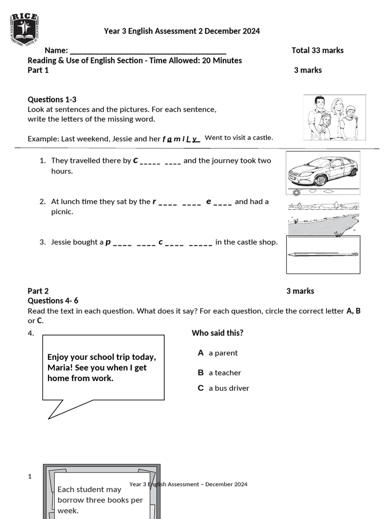 Year 3 English Assessment Guide | PDF