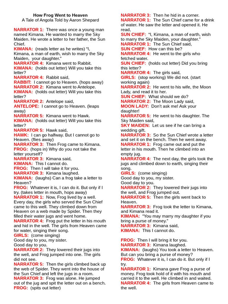 Readers-Theater-How-Frog-Went-to-Heaven | PDF | Traditions | Fantasy Tropes