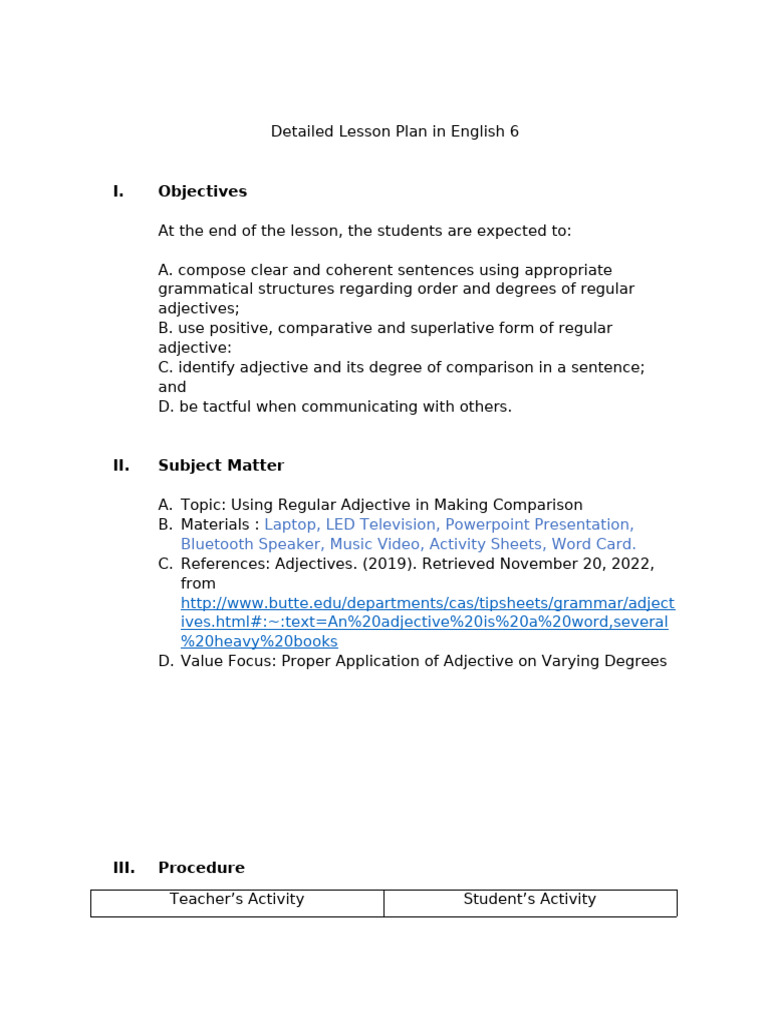 Detailed Lesson Plan English 6 | PDF | Linguistic Typology | Linguistics