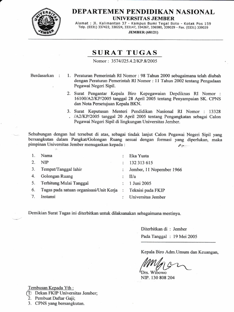 Surat Tugas CPNS Yusta | PDF