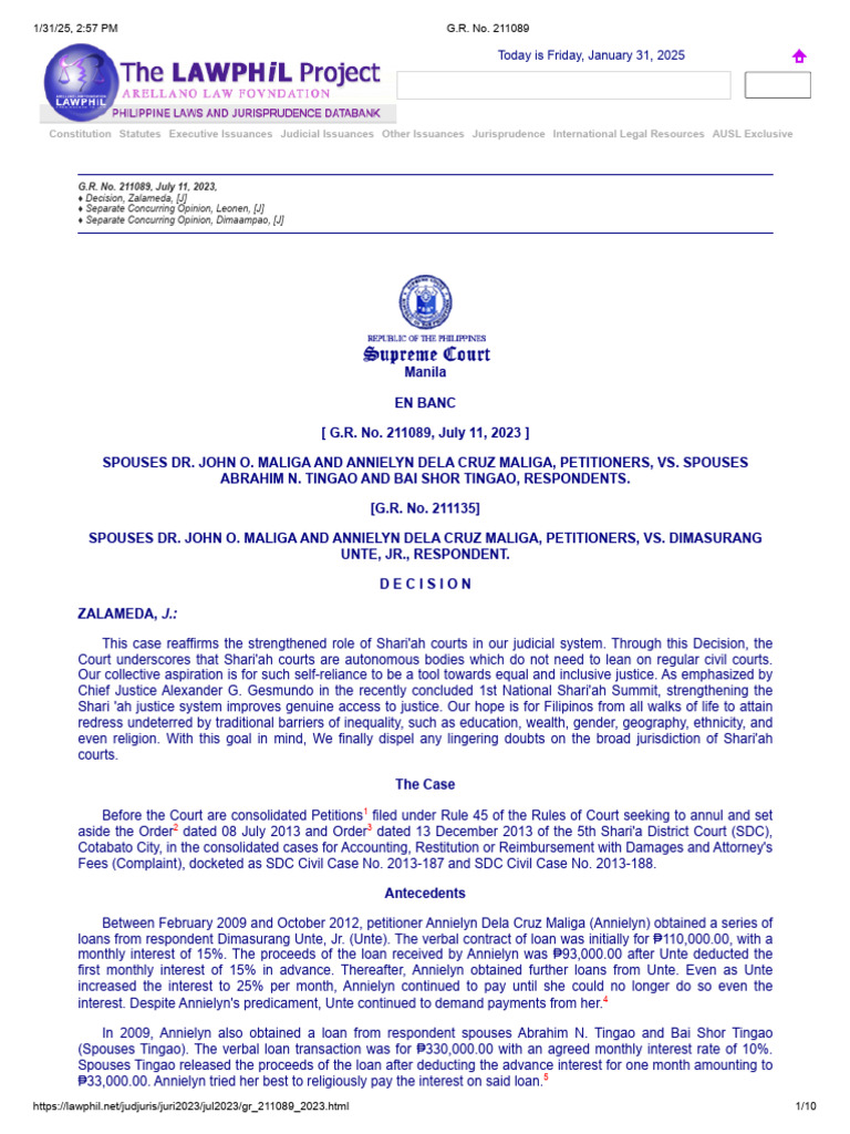 Maliga Case | PDF | Sharia | Jurisdiction