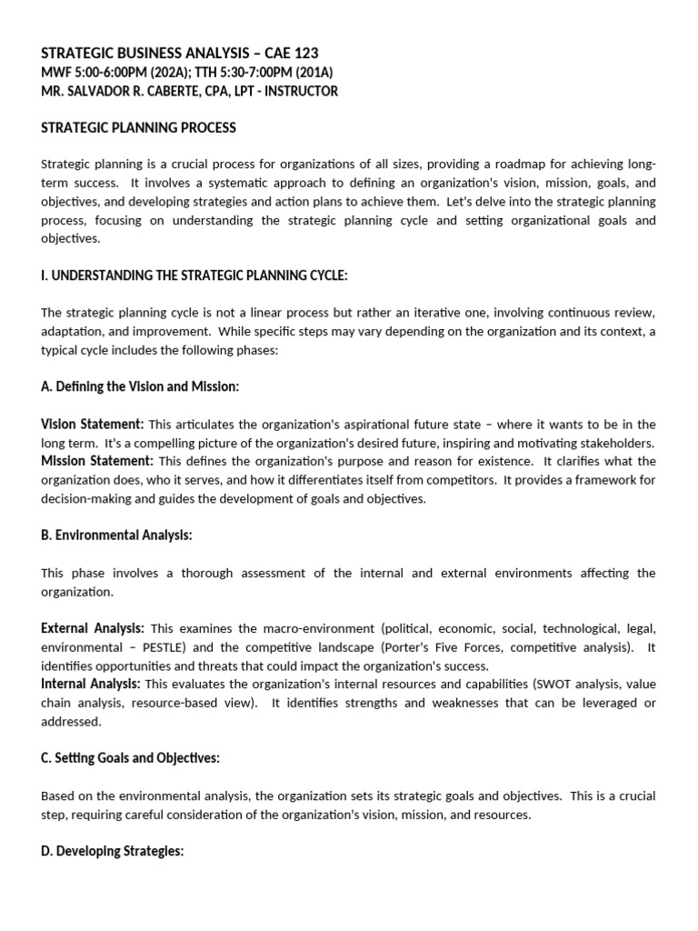 Strategic Planning Process Overview | PDF | Strategic Planning | Goal