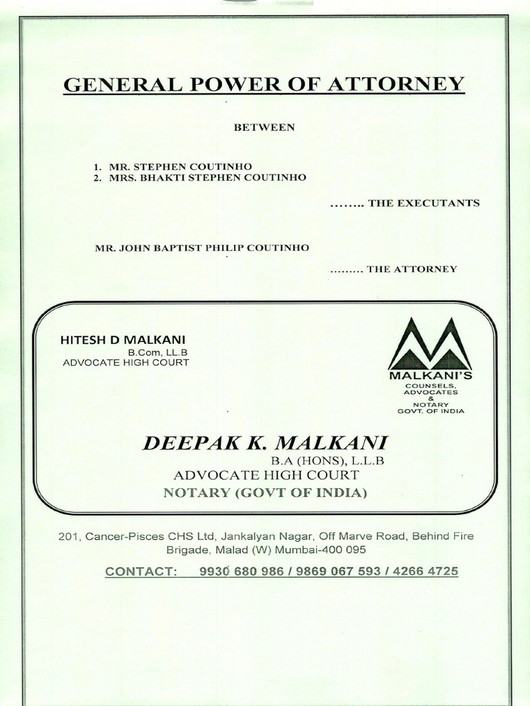 Power of Attorney Stephen Coutinho_0001 | PDF