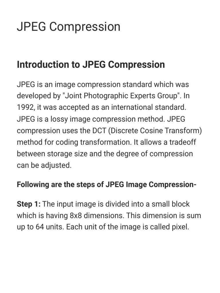 Understanding JPEG Compression Steps | PDF
