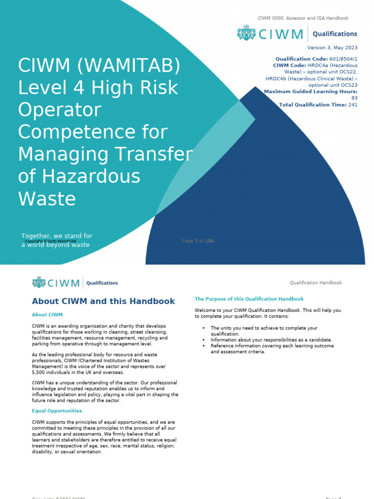 CIWM Level 4 High Risk Qualification Guide | PDF | Occupational Safety ...