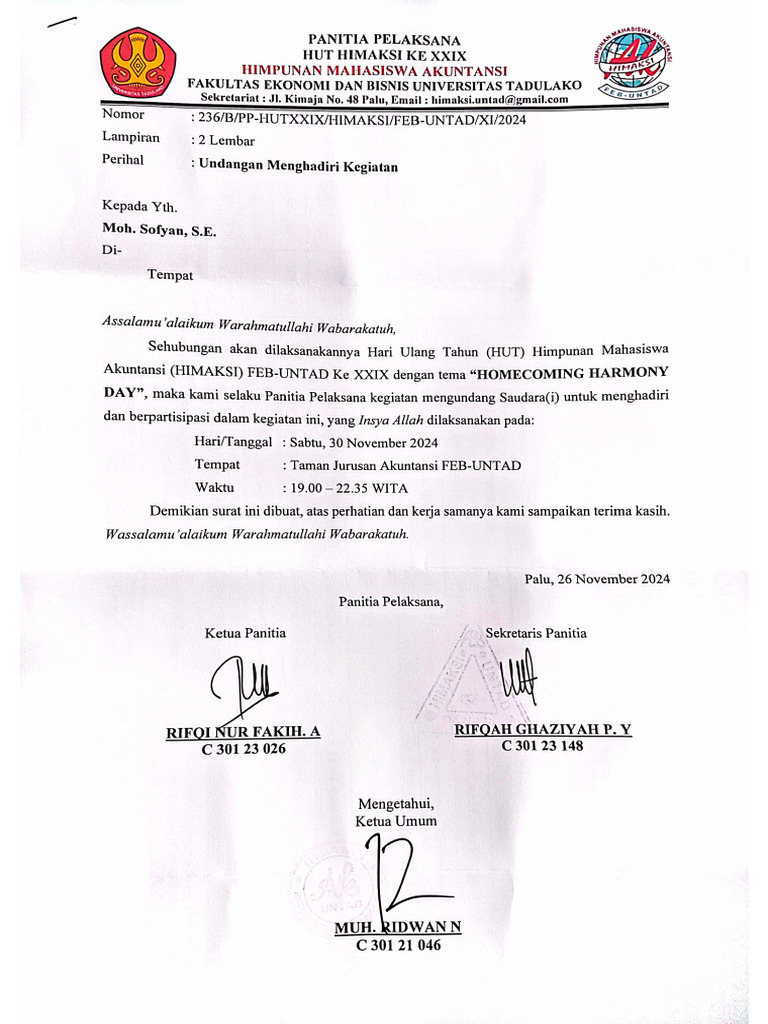 236 Undangan Menghadiri Kegiatan HUT HIMAKSI KE XXIX | PDF