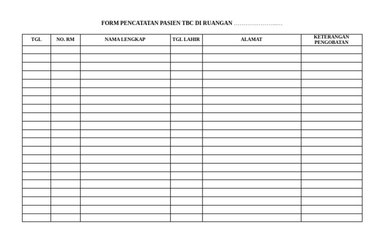 Form Pencatatan Pasien TBC Di Ruangan | PDF