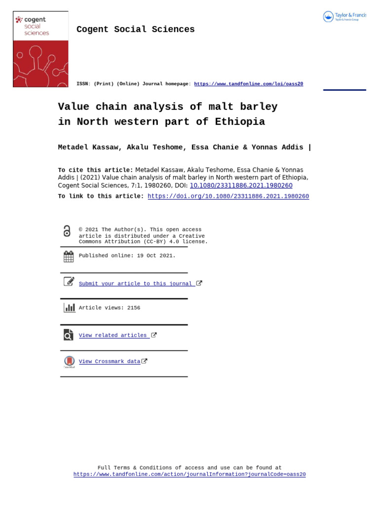 Value chain analysis of malt barley in North western part of Ethiopia | PDF | Agriculture ...