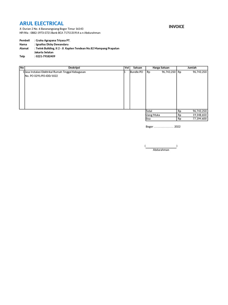 Invoice Jasa Instalasi Elektrikal | PDF