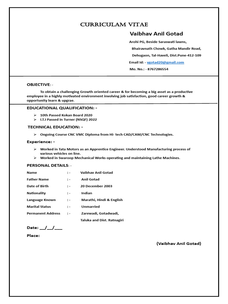 Curriculam Vitae | PDF