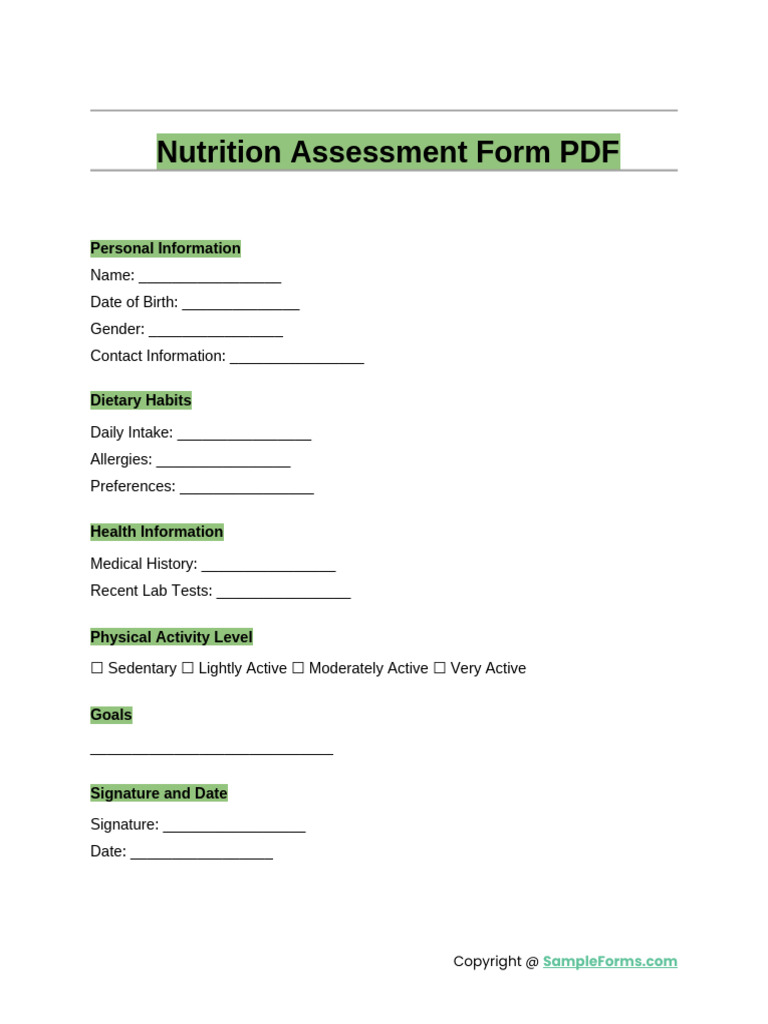 Nutrition Assessment Form PDF | PDF
