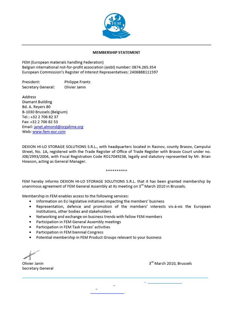 FEM Membership Statement | PDF