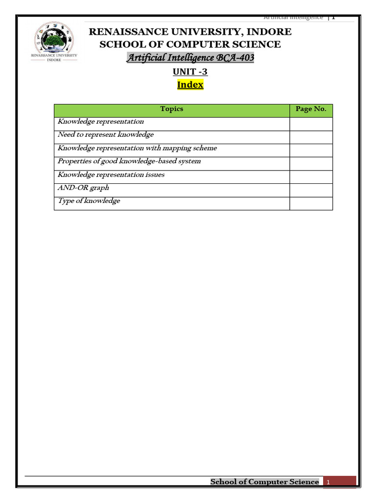 AI UNIT-3 BCA&BSCCS IV Sem PDF | PDF | Knowledge Representation And Reasoning | Artificial ...