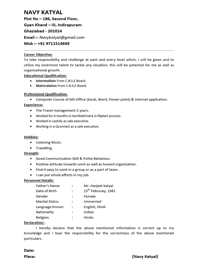 Navy Katyal Resume: Sales & Travel Experience | PDF