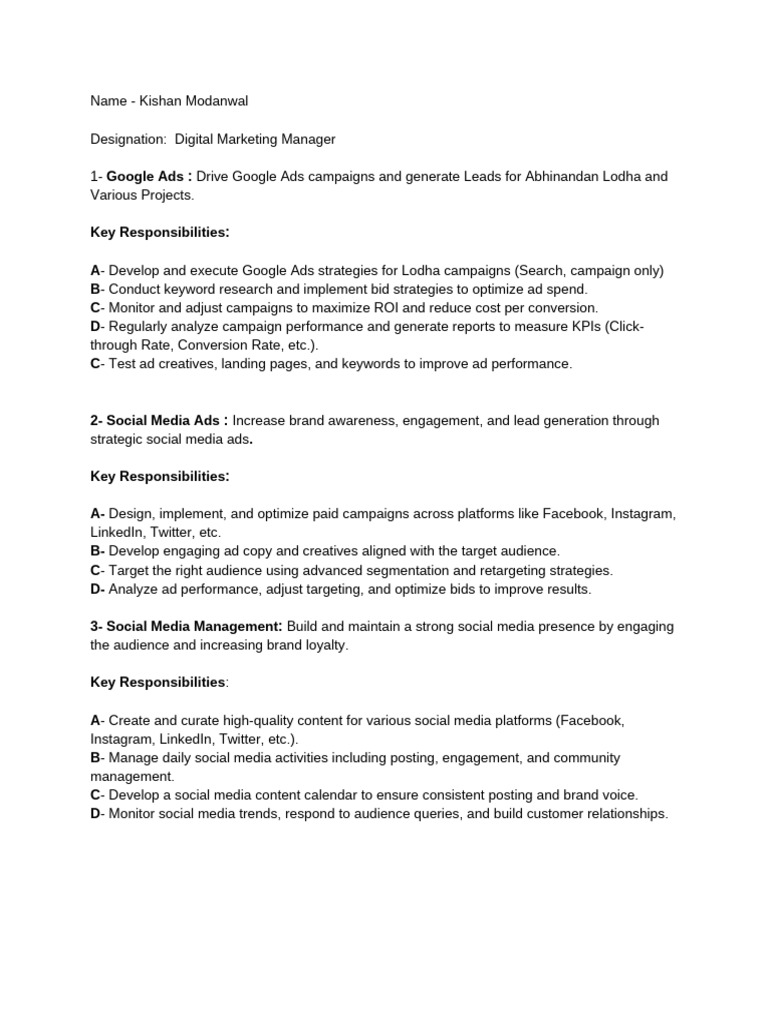 Kishan Modanwal KRA | PDF