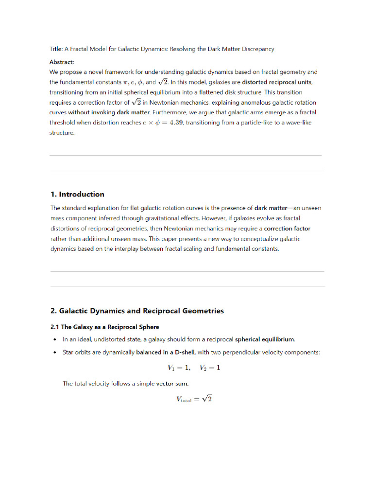 A Fractal Model For Galactic Dynamics. Resolving The Dark Matter Discrepancy | PDF