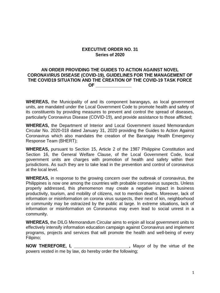 EO 31 - COVID Task Force1 | PDF | Philippines | Travel Visa