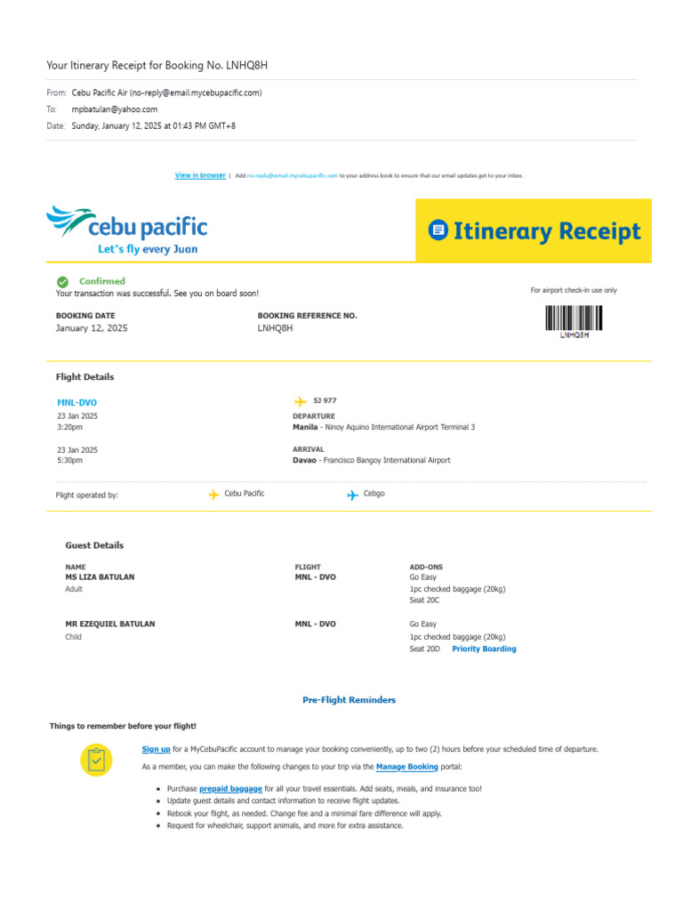 LIZA BATULAN_MNL TO DVO_LNHQ8H | PDF | Fee | Payments