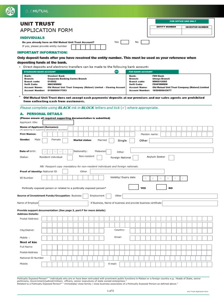Unit Trusts Application Form Guide | PDF | Identity Document | Banks