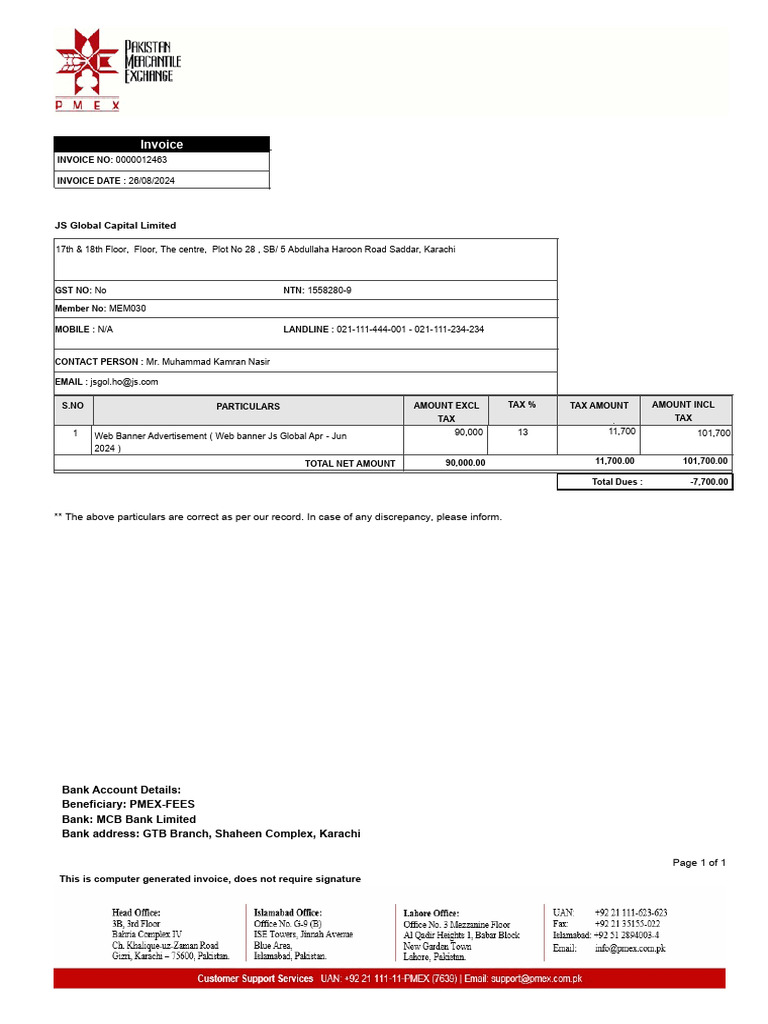 JS global apr to jun 2024 invoice | PDF