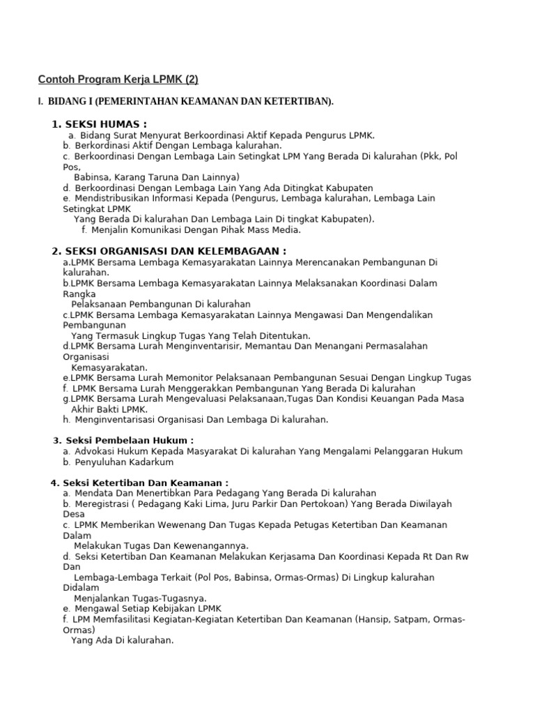 Contoh Program Kerja LPM - 2 | PDF