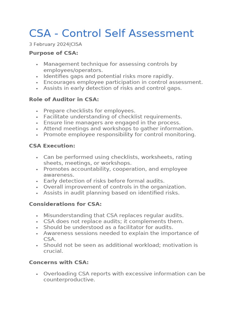 CSA: Enhancing Internal Controls | PDF