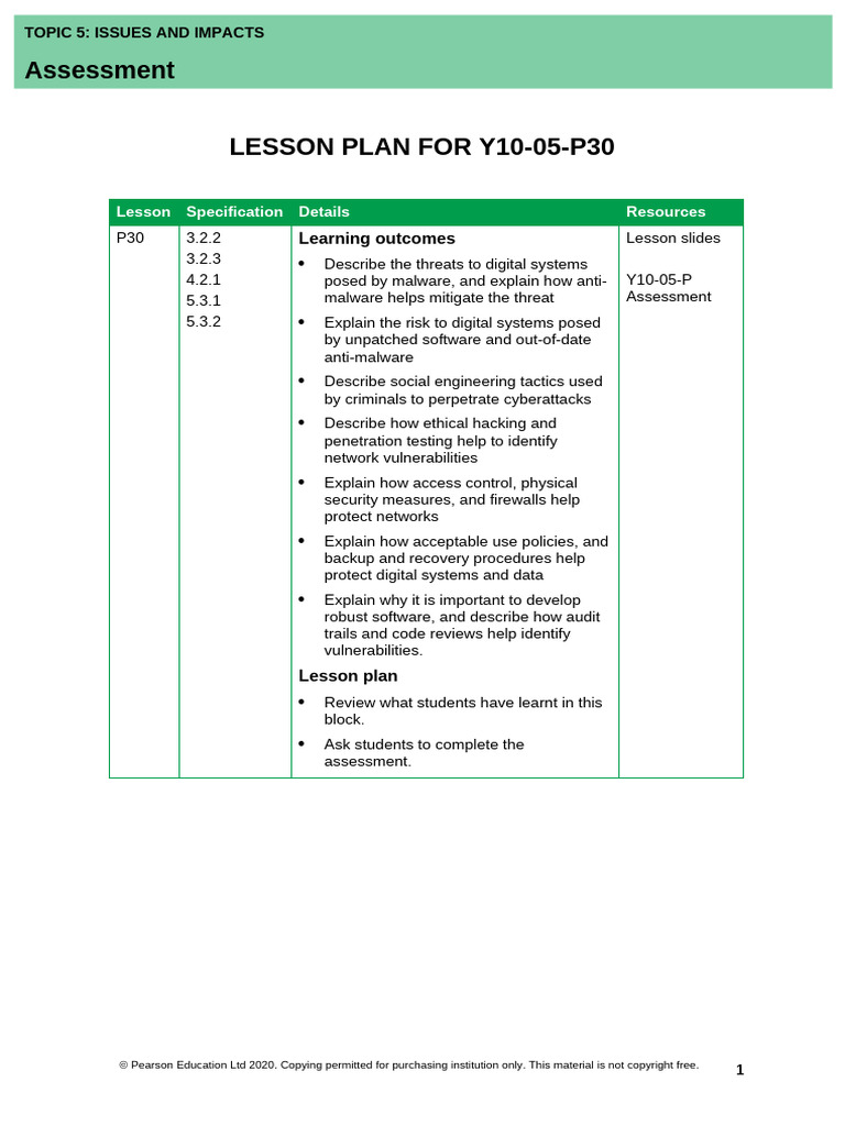 Y10_05_P30_Lesson_Plan_v2 | PDF | Security | Computer Security