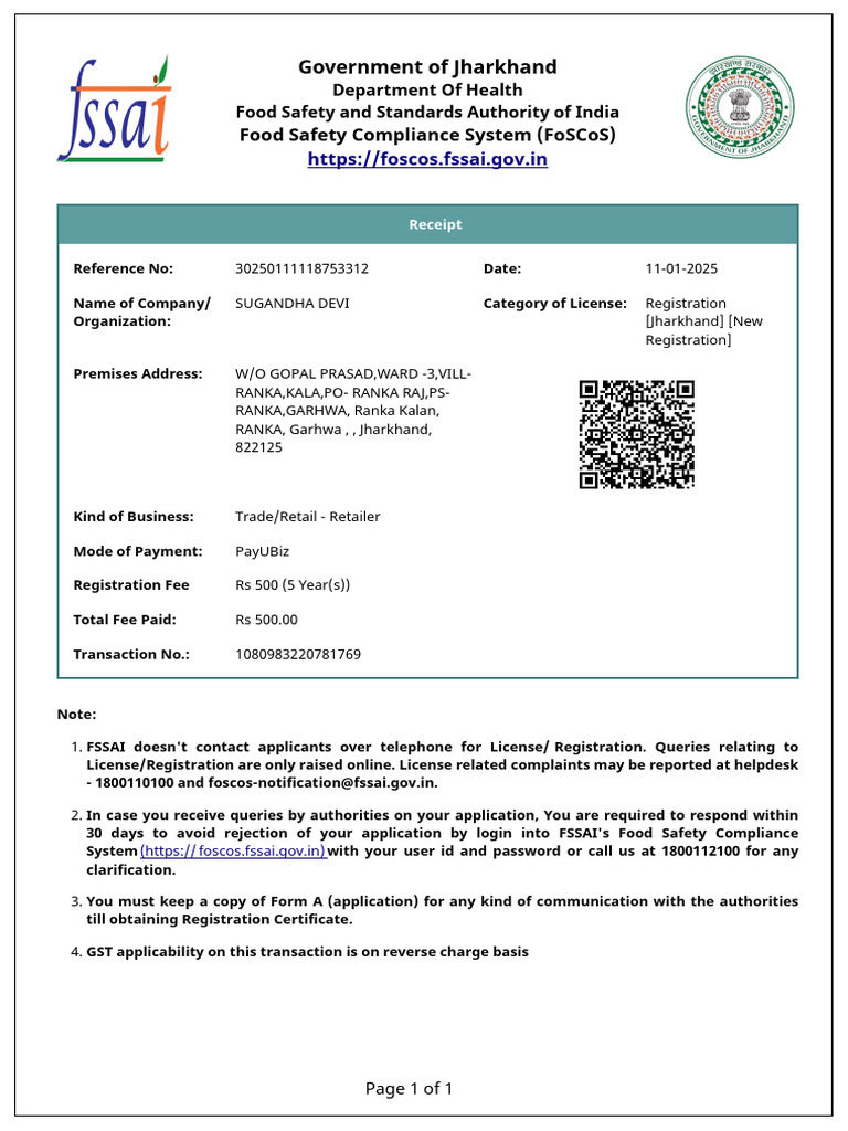 Sugandha Devi Fssai | PDF