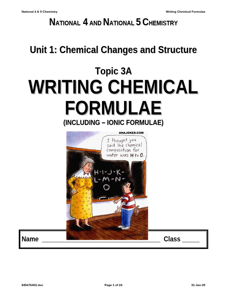 Topic 3a Writing Chemical Forumulae | PDF | Chemical Compounds ...