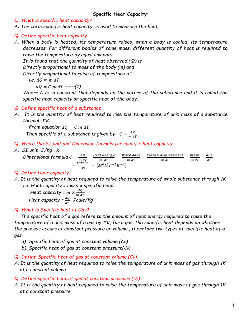 Understanding Specific Heat Capacity and Heat Transfer | PDF | Heat ...