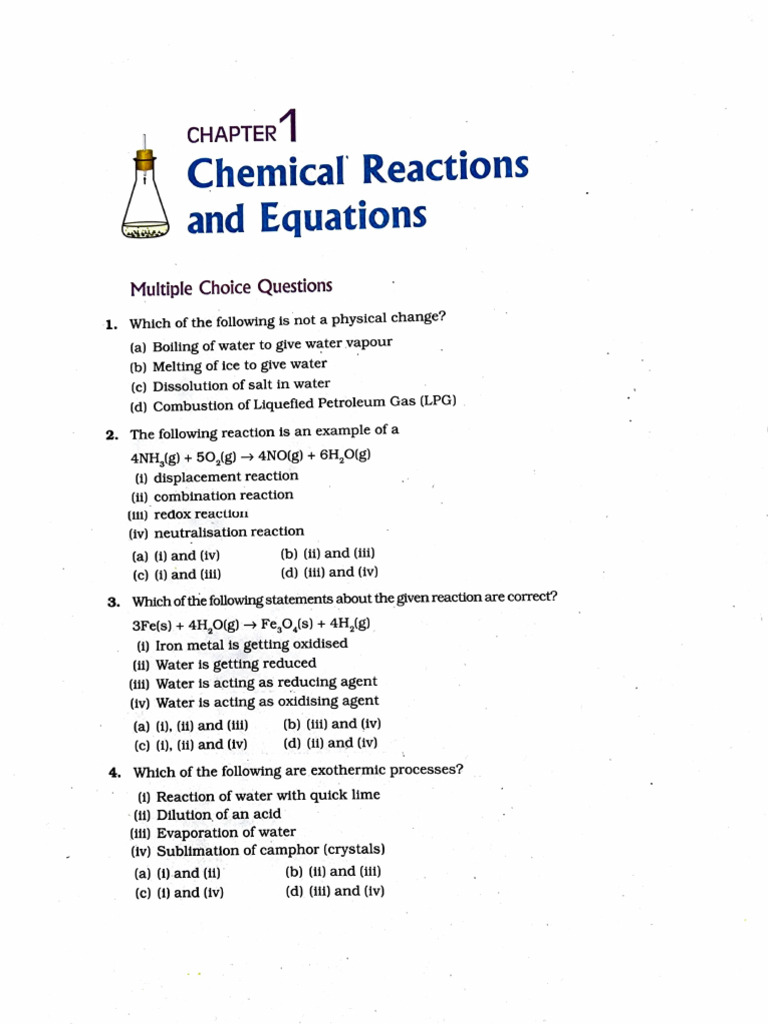 Full Chemistry MCQ Worksheet Class 10th Exemplar | PDF