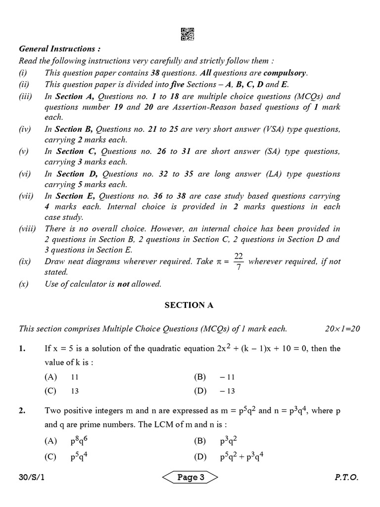 MCQ-CSQ-2024 COMPARTMENT (1) | PDF | Circle | Angle