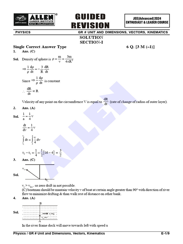 GRP - 01 SOLUTION | PDF | Kinematics | Physical Quantities GRP - 01 SOLUTION | PDF | Kinematics | Physical Quantities