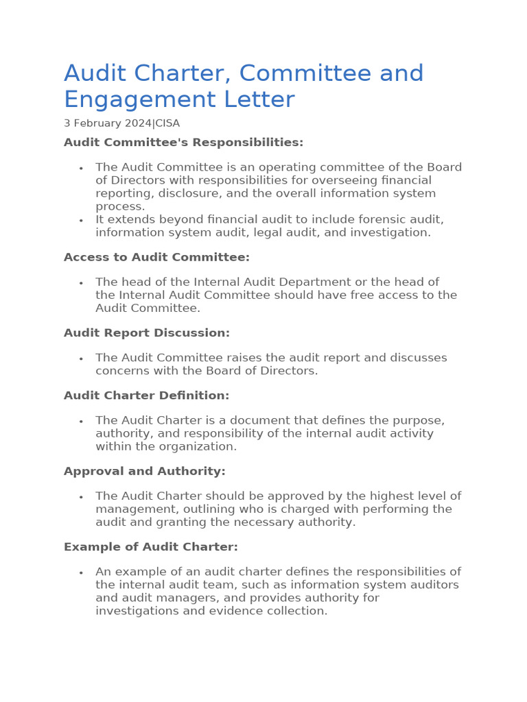 Audit Committee Roles and Charter Overview | PDF | Audit | Audit Committee