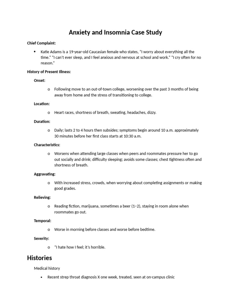 Anxiety and Insomnia Case Study | PDF | Anxiety | Psychology