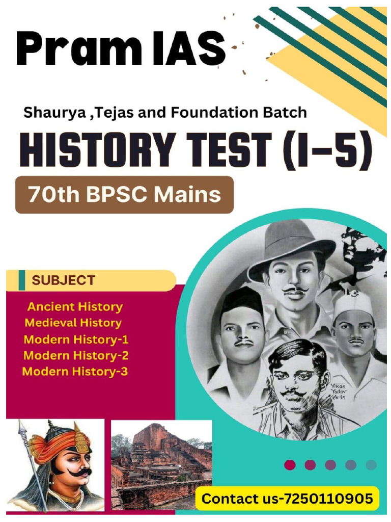 Pram IAS History Test Paper 1 5 Eng 70th BPSC PR 240217 200940 | PDF ...
