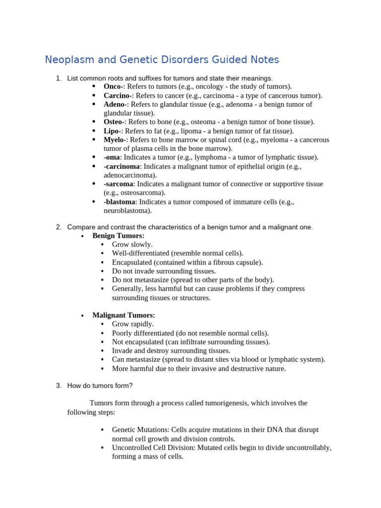 NU606 W13 Neoplasm and Genetic Disorders Guided Notes Final | PDF ...
