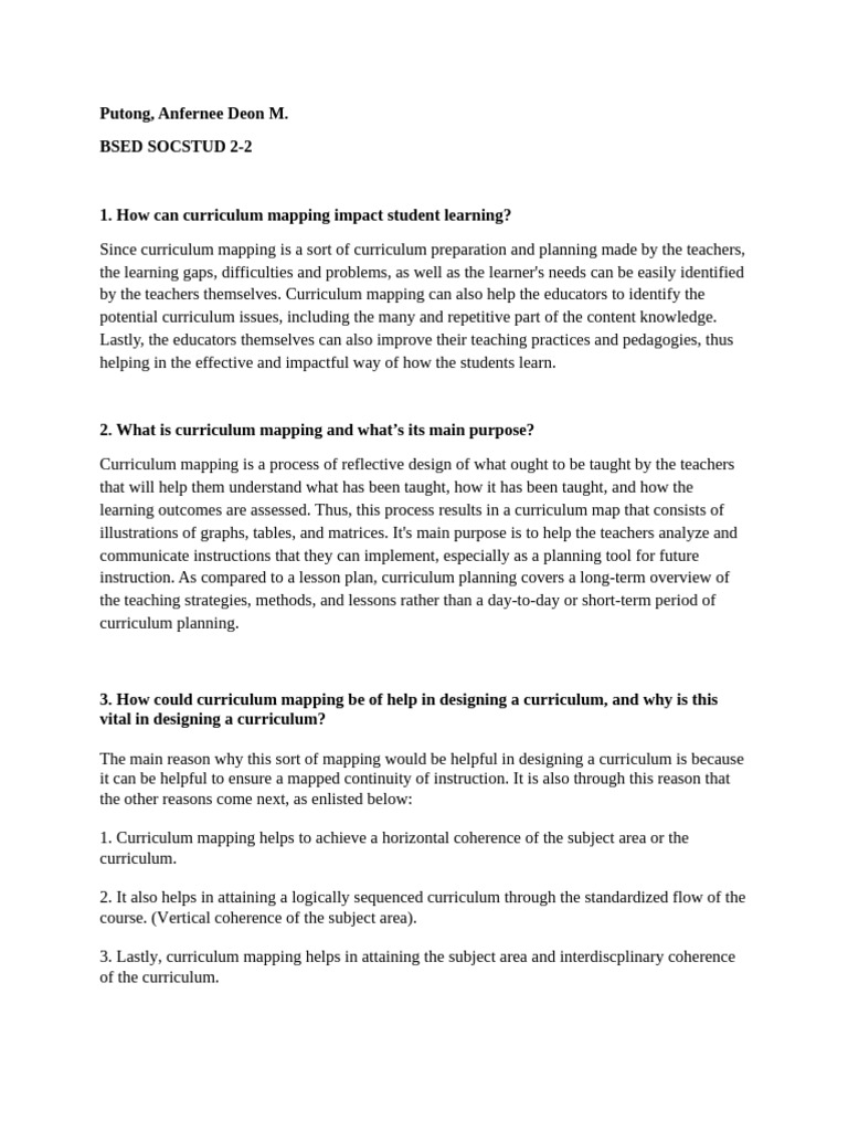 Putong Anfernee Socstud 2-2 | PDF | Curriculum | Teachers