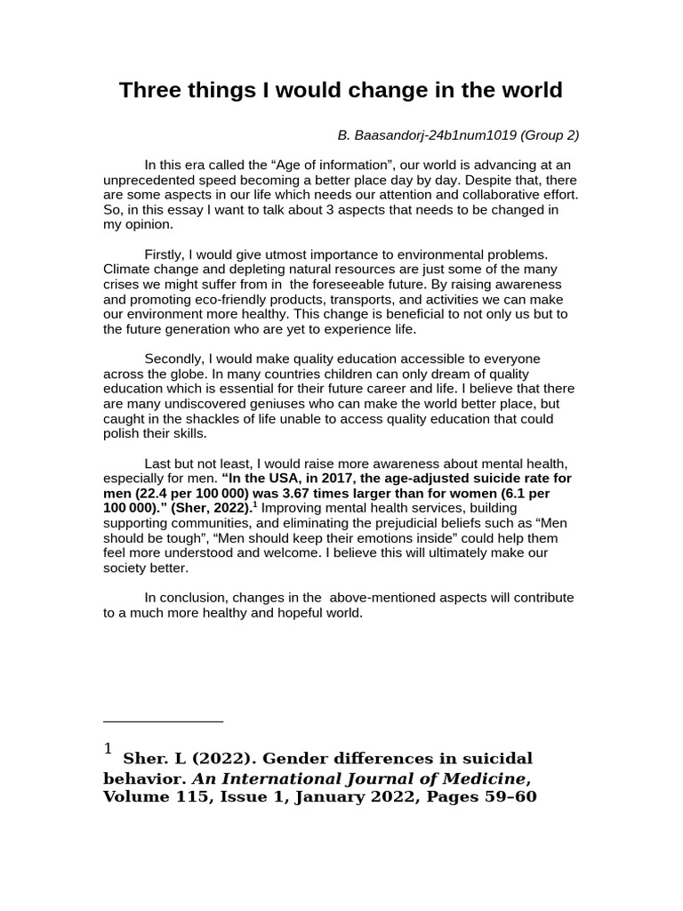 Three Key Changes for a Better World | PDF