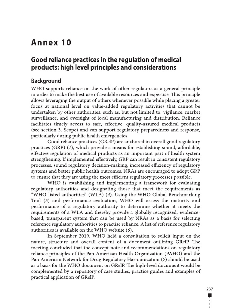 WHO 2021 TRS 1033 Annex 11 Good Reliance Practices | PDF